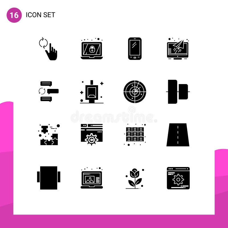 Solid Glyph Pack of 16 Universal Symbols of Chatting, Screen, Smart ...