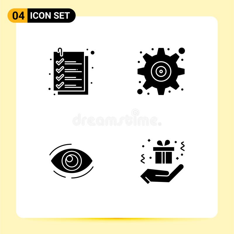 Solid Glyph Pack of 4 Universal Symbols of Check, Find, File, Setting ...