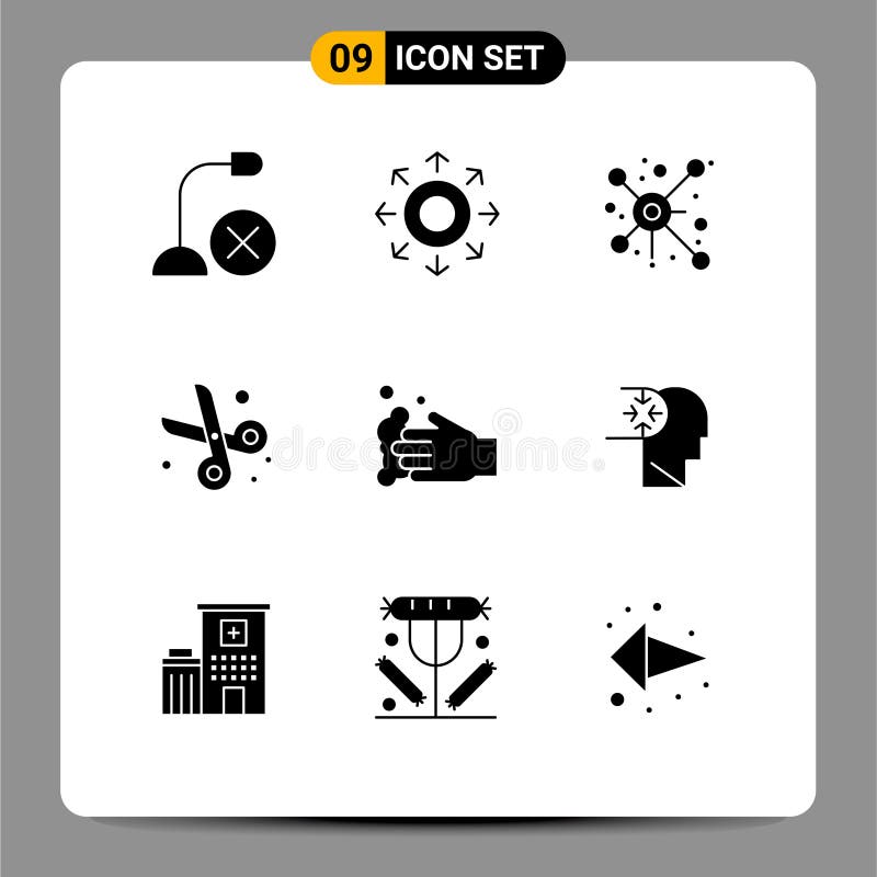 Set of 9 Vector Solid Glyphs on Grid for Cleaning, Education, Arrow ...