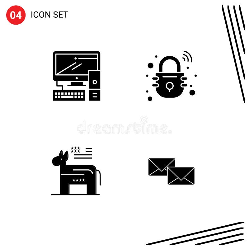Solid Glyph Pack of 4 Universal Symbols of Computer, American, Pc ...