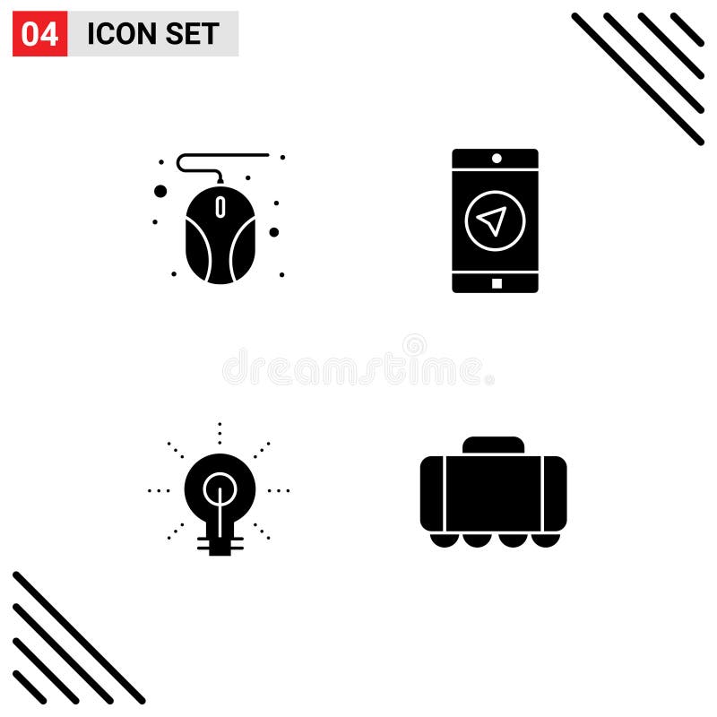 Pictogram Set of 4 Simple Solid Glyphs of Computer, Idea, Application ...