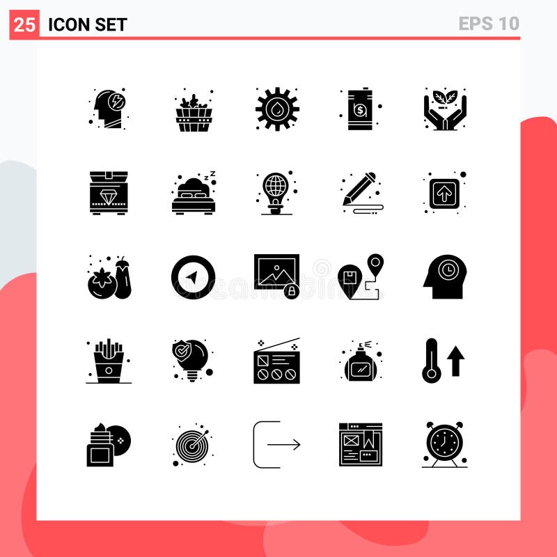 Solid Glyph Pack of 25 Universal Symbols of Eco, Money, Gear, Drum, Data Stock Vector ...