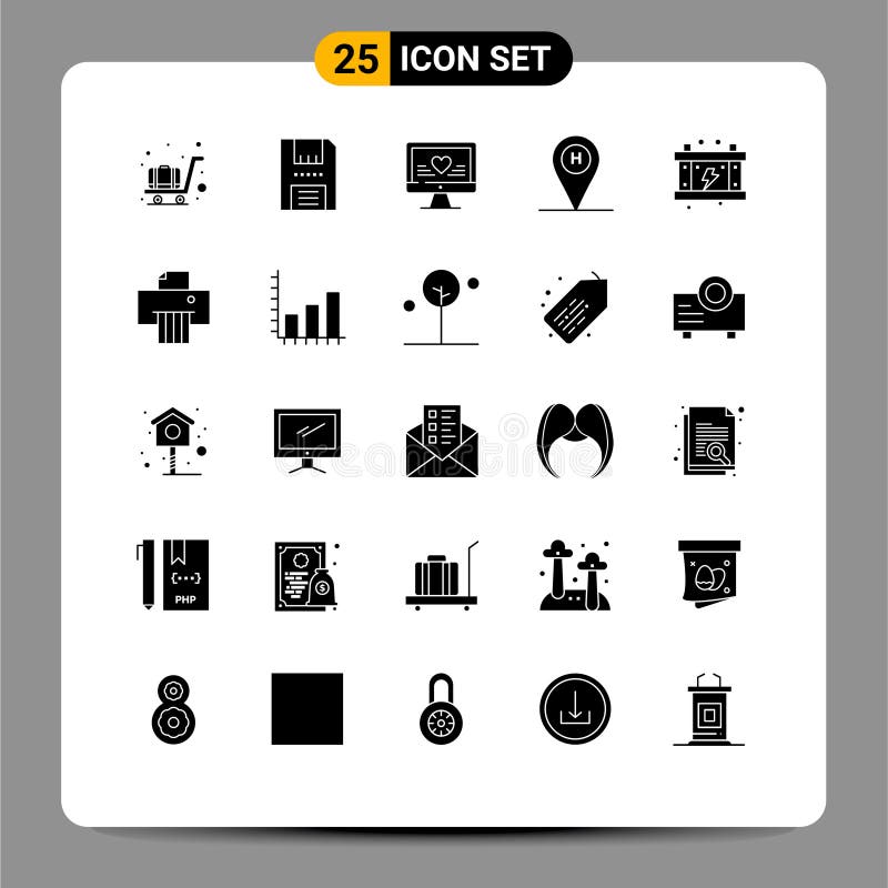Pictogram Set of 25 Simple Solid Glyphs of Energy, Location, Computer ...