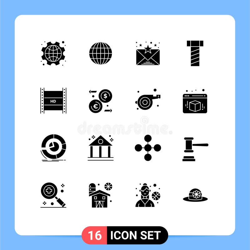 Solid Glyph Pack of 16 Universal Symbols of High, Hd in Filmmaking ...