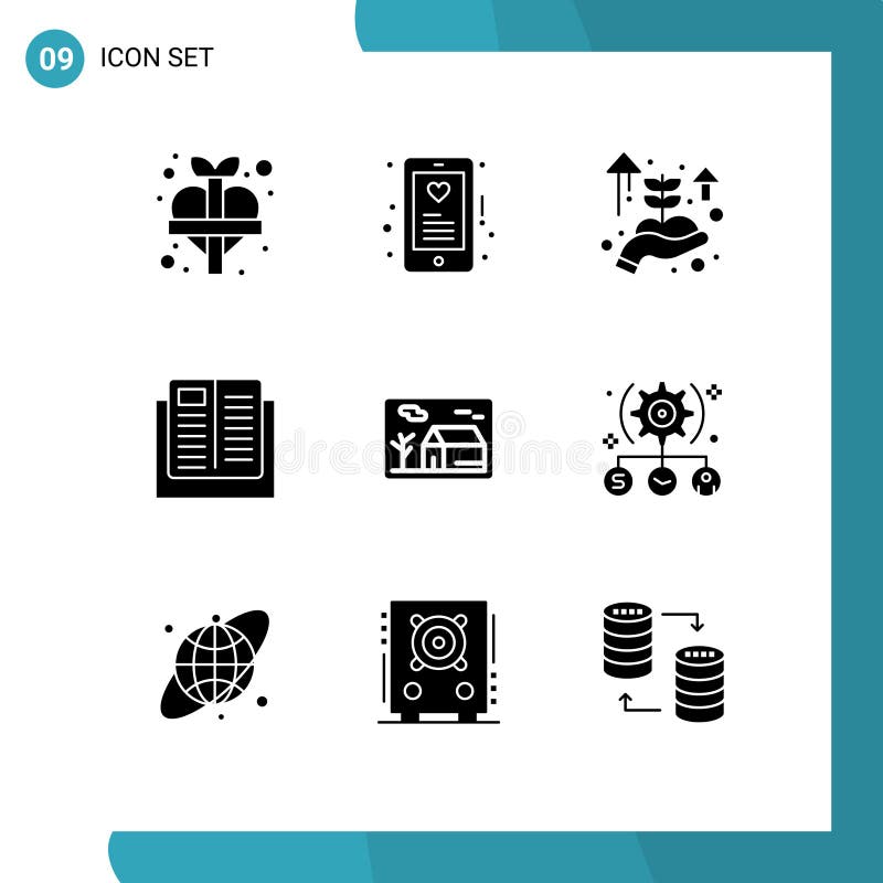 Solid Glyph Pack of 9 Universal Symbols of House, School, Business ...