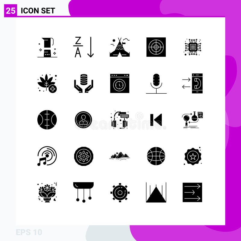 Solid Glyph Pack of 25 Universal Symbols of Leaf, Computer, Fire Work, Chip, Extractor Stock ...