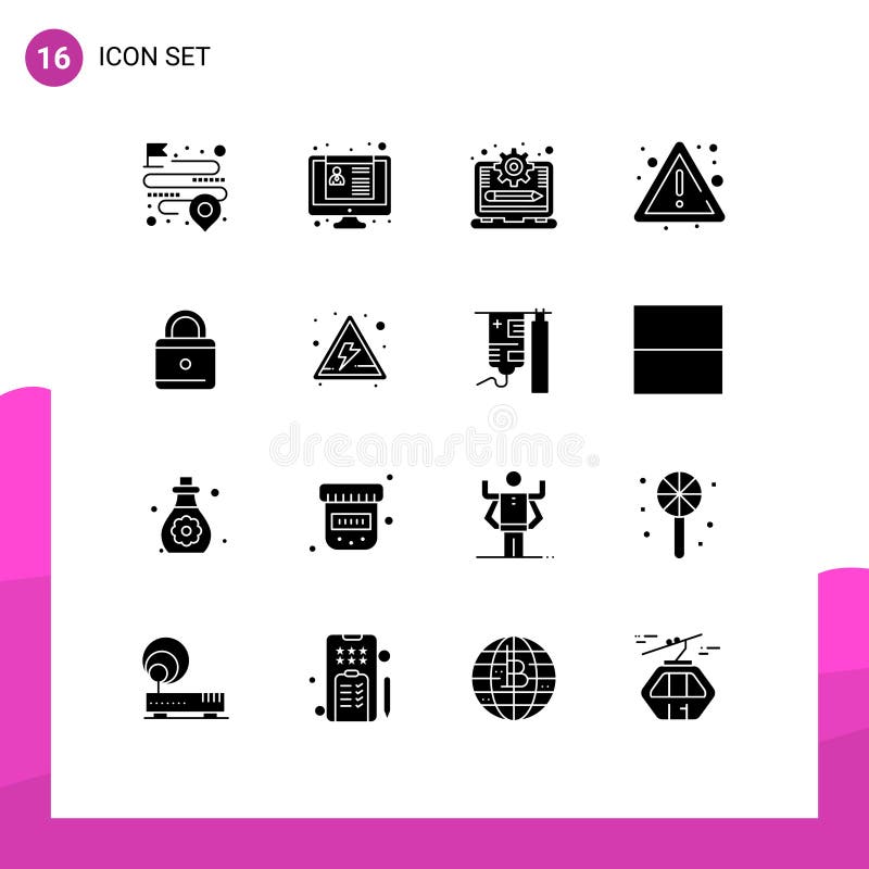 Pictogram Set of 16 Simple Solid Glyphs of Lock, Sign, Laptop, Risk ...