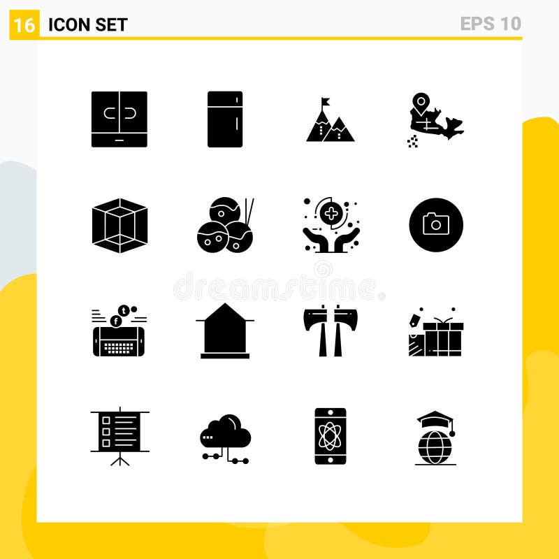 Solid Glyph Pack of 16 Universal Symbols of Map, Peak, Household ...