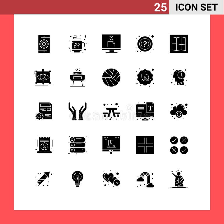 Solid Glyph Pack of 25 Universal Symbols of Map, Support, Communication ...