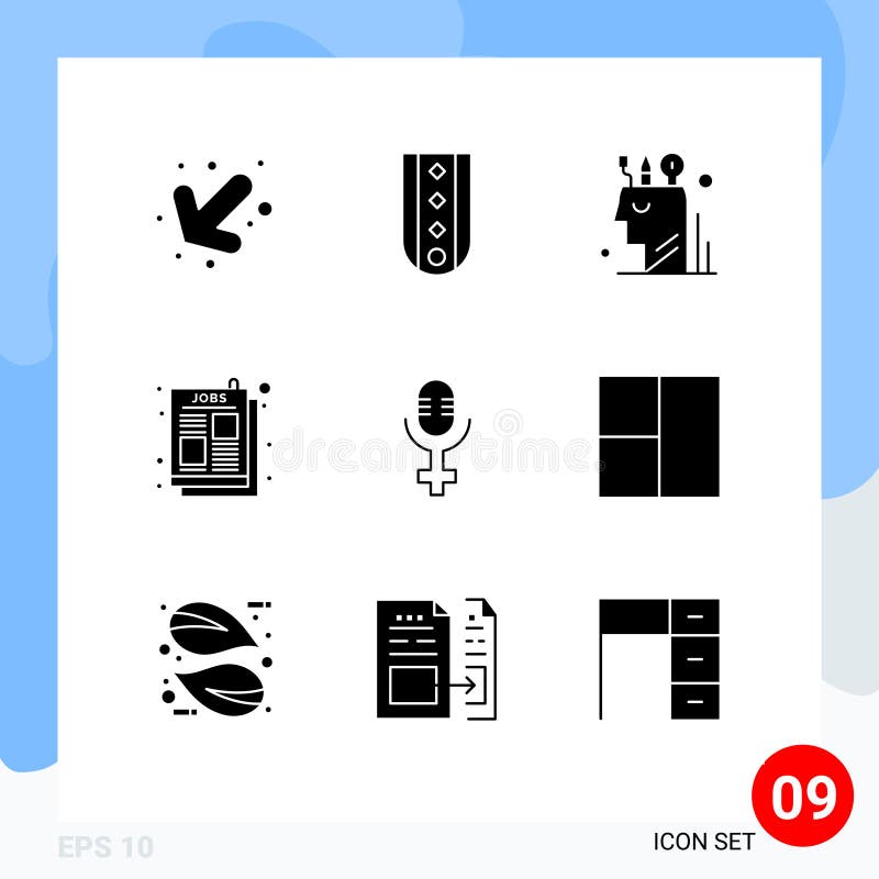 Solid Glyph Pack of 9 Universal Symbols of Microphone, Post, Art ...