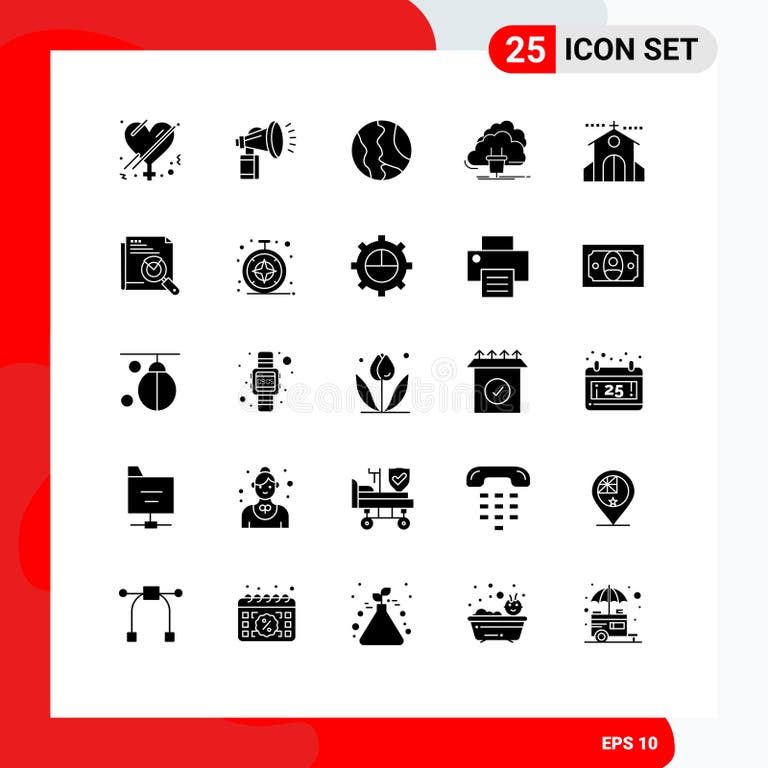Solid Glyph Pack of 25 Universal Symbols of Network, Connection, Horn ...