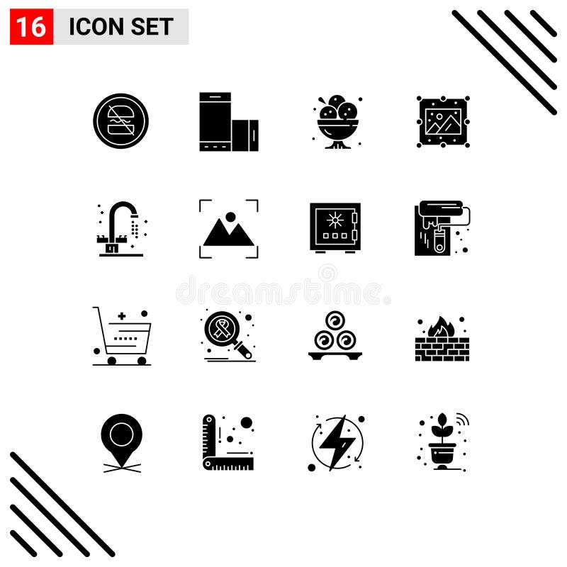 Solid Glyph Pack of 16 Universal Symbols of Picture, Creative, Rotate ...