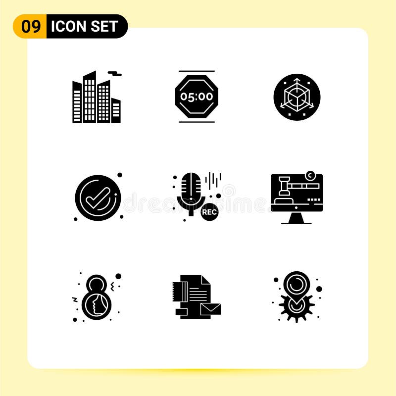 Solid Glyph Pack of 9 Universal Symbols of Professional, Mic, Scale ...