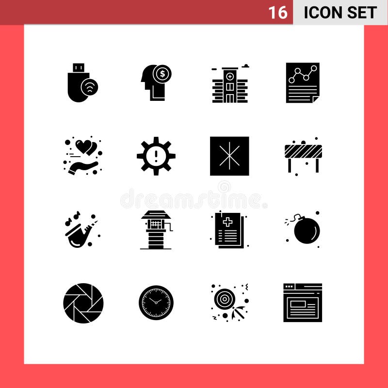 Solid Glyph Pack of 16 Universal Symbols of Protect, Page, Thinking ...