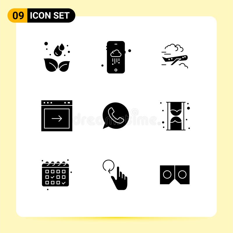 Solid Glyph Pack of 9 Universal Symbols of Telephone, App, Plane ...