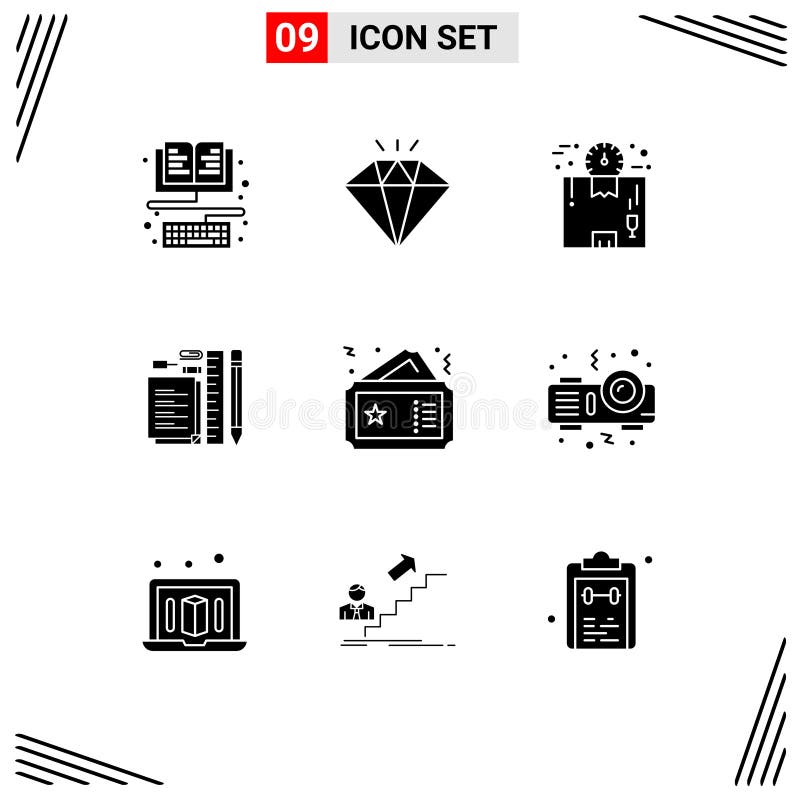 Solid Glyph Pack of 9 Universal Symbols of Ticket, Notepad, Delivery ...
