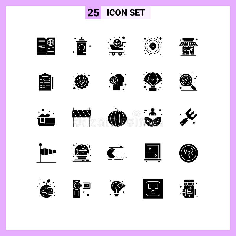 Solid Glyph Pack of 25 Universal Symbols of Time, Focus, Hot, Clock ...