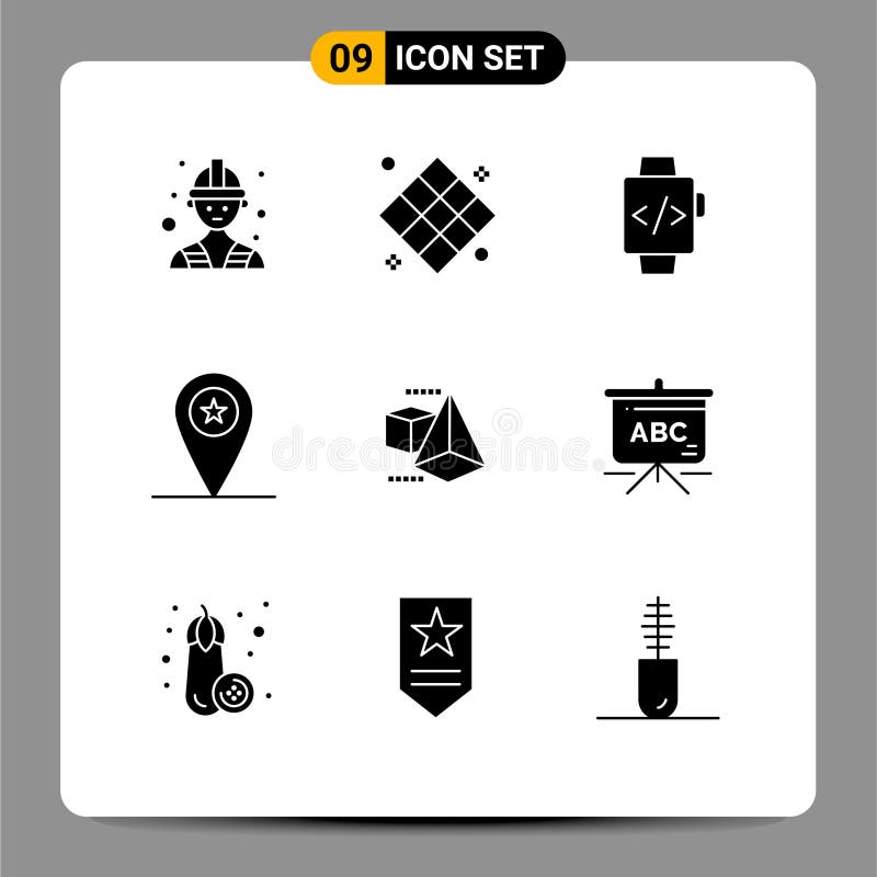 Solid Glyph Pack of 9 Universal Symbols of Triangle, Model, Watch ...