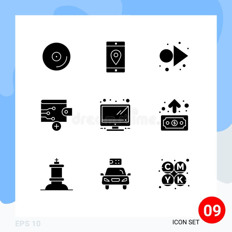 Solid Glyph Pack of 9 Universal Symbols of Tv, Hardware, Map, Wallet ...