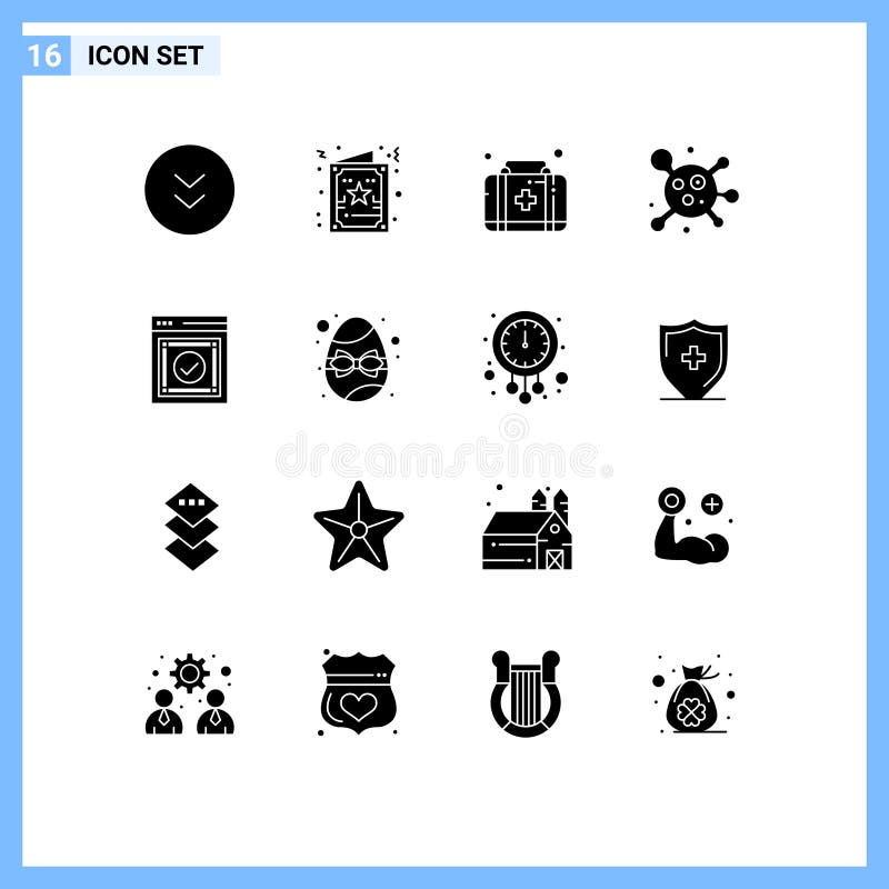 Solid Glyph Pack of 16 Universal Symbols of Web, Ready, First Aid ...