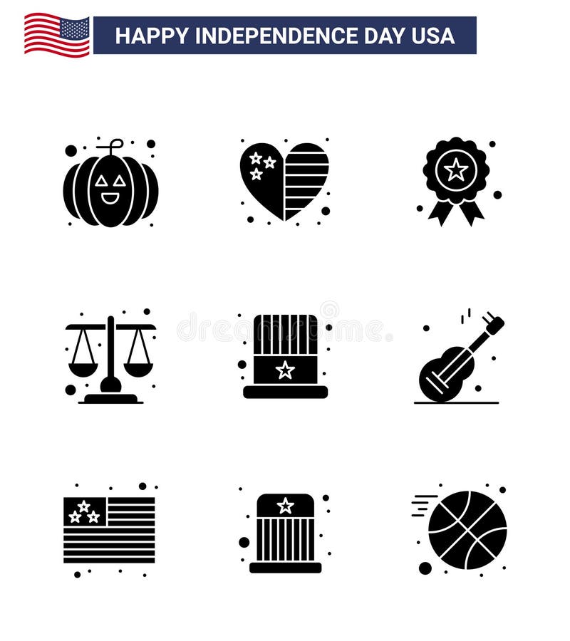 Solid Glyph Pack of 9 USA Independence Day Symbols of Hat; American ...