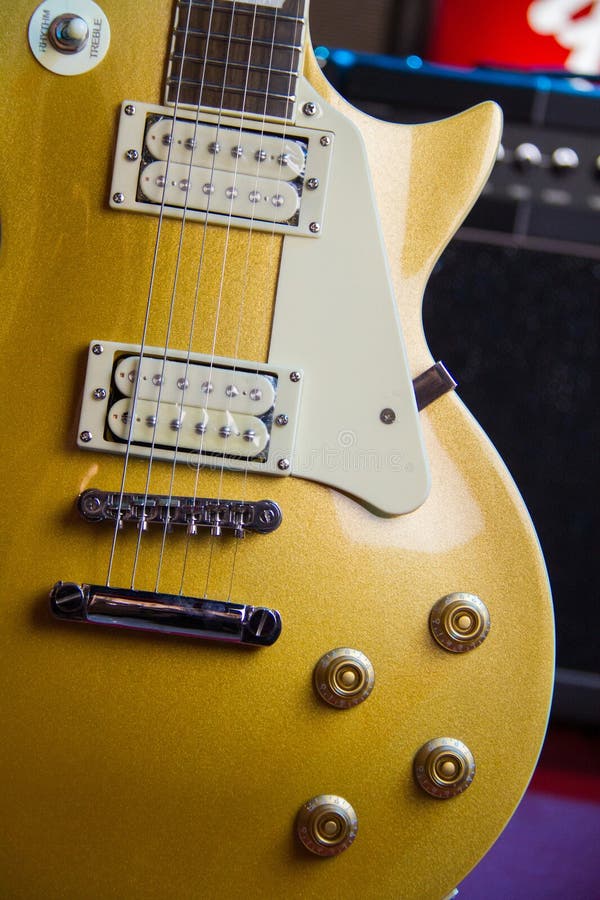 Solid Gold Top Electric Guitar Les Paul Style Stock Image - Image of ...