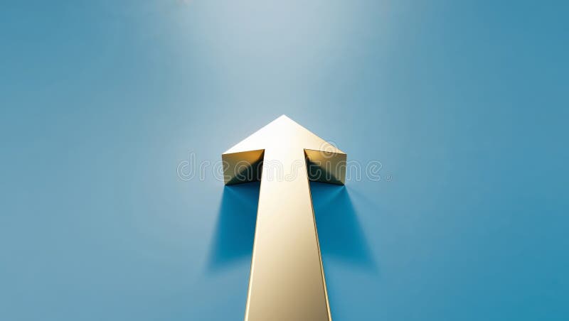 Solid Gold Upward Arrow on a Blue Background Symbolizing Growth and ...