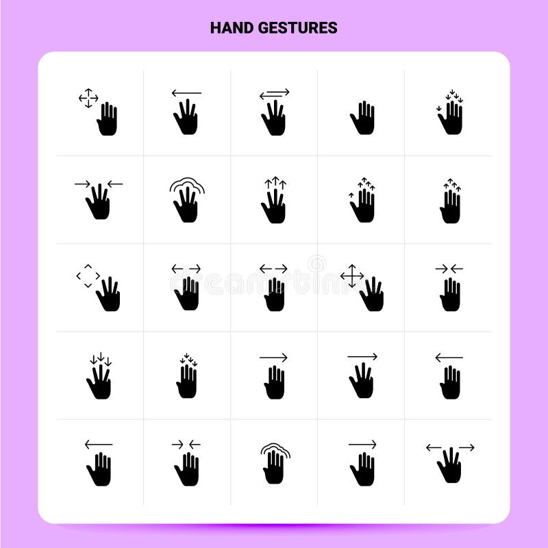 Solid 25 Hand Gestures Icon Set. Vector Glyph Style Design Black Icons ...