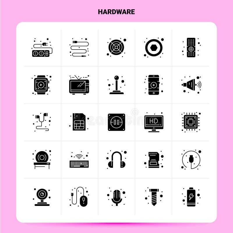 Solid 25 Hardware Icon Set. Vector Glyph Style Design Black Icons Set ...