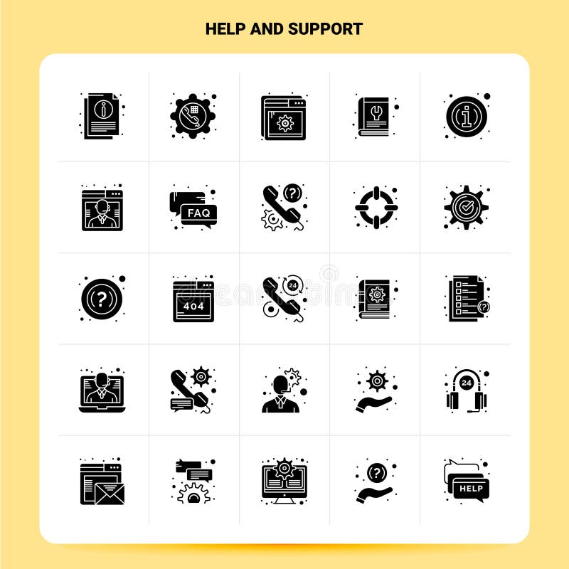 Solid 25 Help and Support Icon Set. Vector Glyph Style Design Black ...