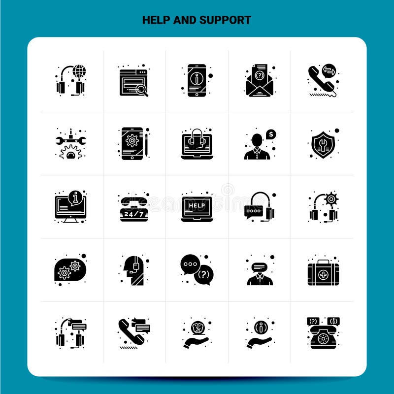 Solid 25 Help and Support Icon Set. Vector Glyph Style Design Black ...
