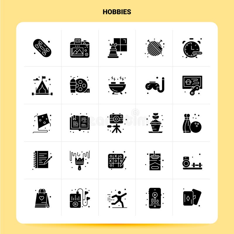 Solid 25 Hobbies Icon Set. Vector Glyph Style Design Black Icons Set ...
