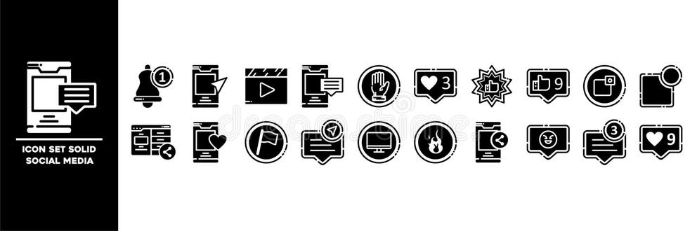Solid Icon Collection Representing Social Media Notifications and Activities Stock Vector ...