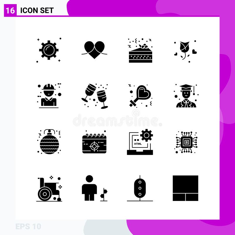 Solid Icon Set. Pack of 16 Glyph Icons Isolated on White Background for ...