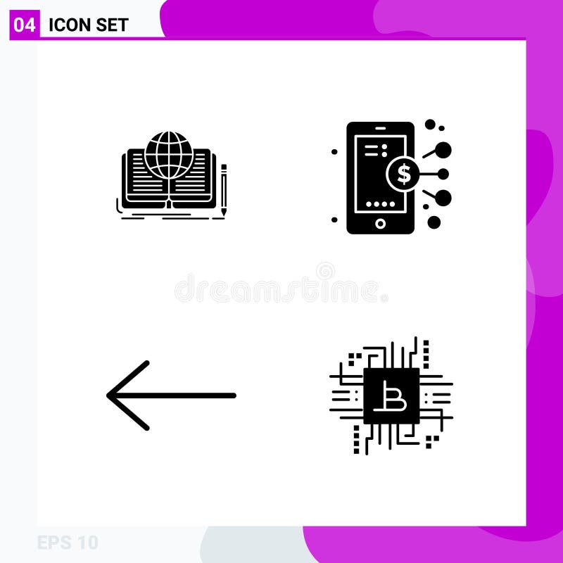 Solid Icon Set. Pack of 4 Glyph Icons Isolated on White Background for Web Print and Mobile ...