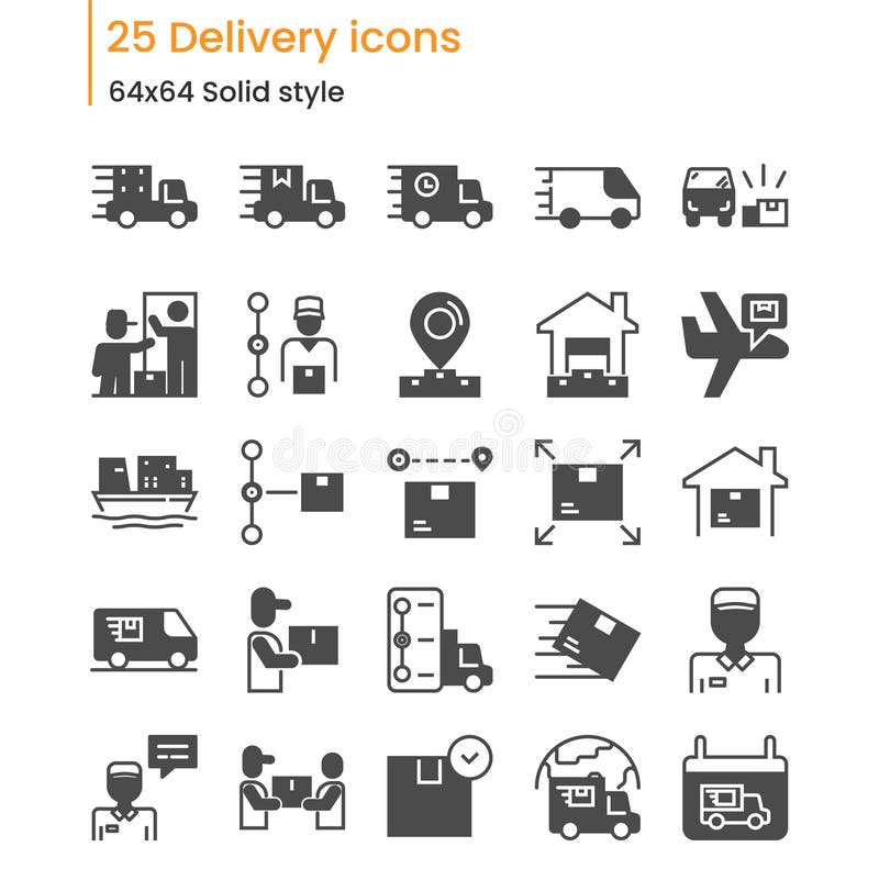 Solid Icons Set of Delivery Stock Vector - Illustration of pictogram ...