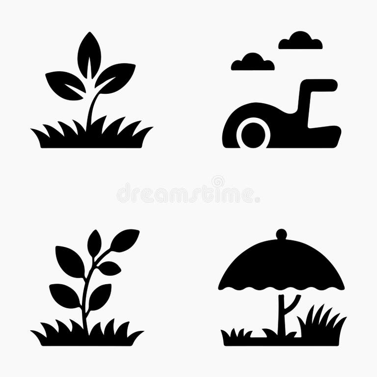 Solid Lawn Glyph Icons Collection for Outdoor Design Stock Vector ...