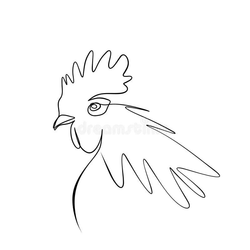 Solid Line Drawing. Line Drawing of a Rooster S Head Stock Vector ...