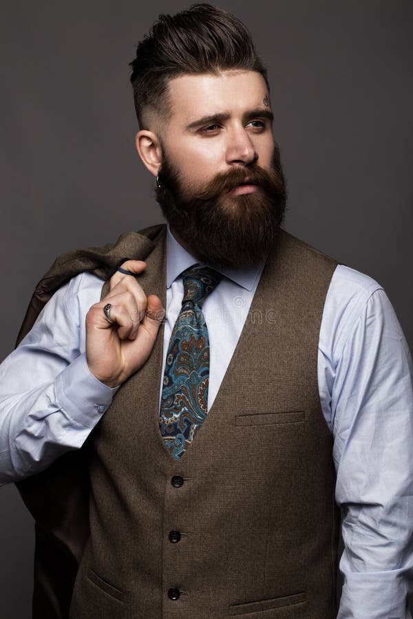 Solid Man with Beard and Mustache in Classic Fashionable Suit. Stock ...