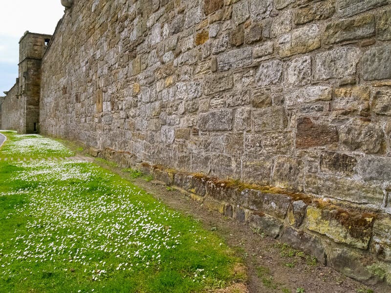 Solid Medieval Stone Perimeter Wall Leading Across Landscape Stock ...