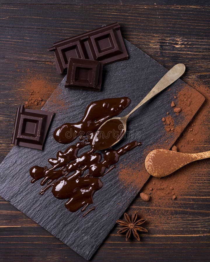 Solid and Melted Dark Chocolate Stock Image - Image of spoon, melted ...