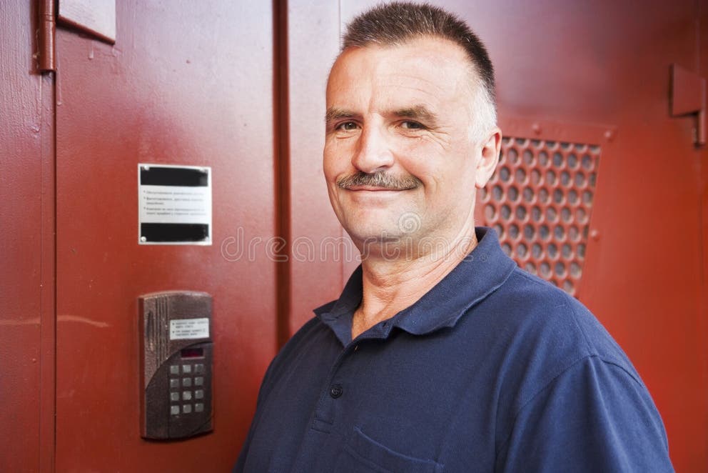 Solid men and intercom stock photo. Image of install - 66853488