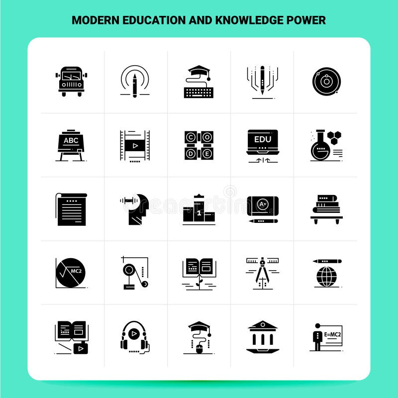 Solid 25 Modern Education and Knowledge Power Icon Set. Vector Glyph ...