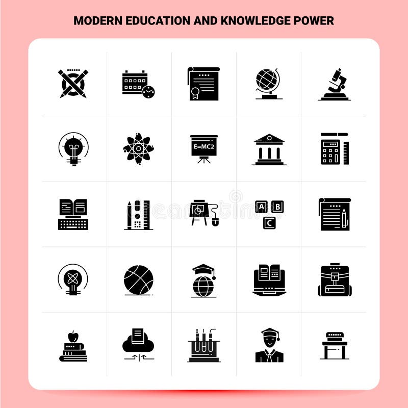 Solid 25 Modern Education and Knowledge Power Icon Set. Vector Glyph ...