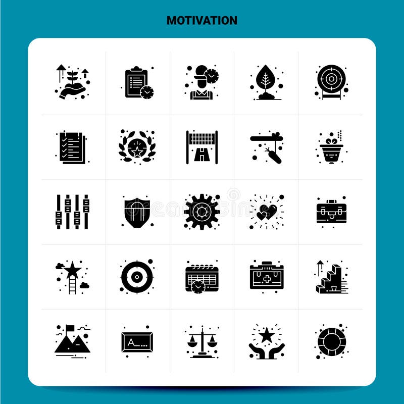 Solid 25 Motivation Icon Set. Vector Glyph Style Design Black Icons Set ...