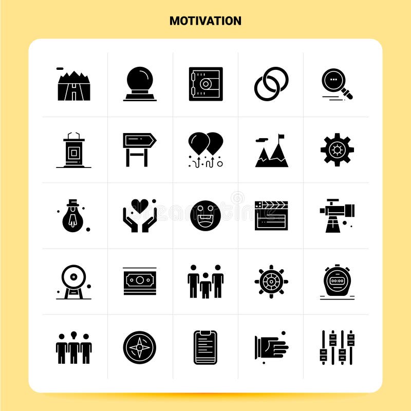 Solid 25 Motivation Icon Set. Vector Glyph Style Design Black Icons Set ...