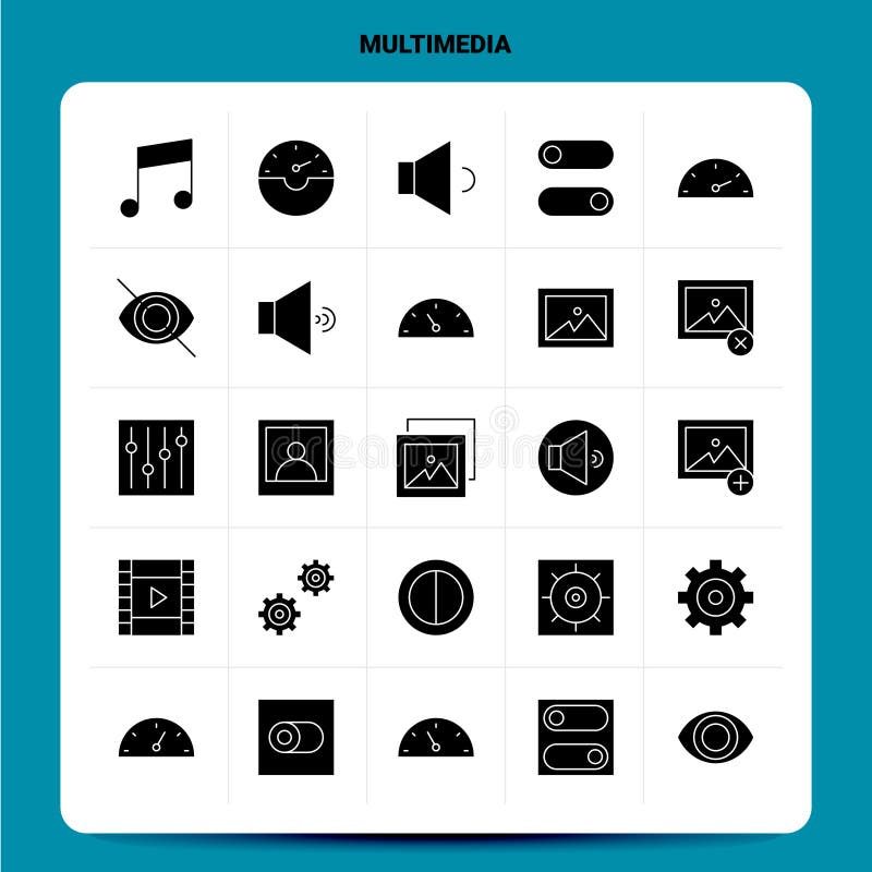Solid 25 Multimedia Icon Set. Vector Glyph Style Design Black Icons Set ...