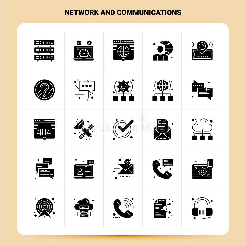 Solid 25 Network and Communications Icon Set. Vector Glyph Style Design ...