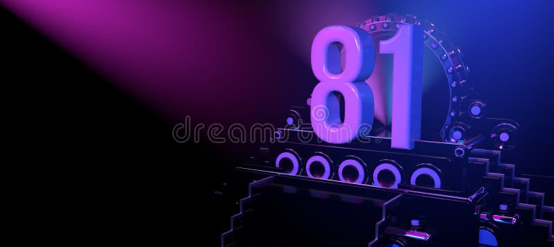 Solid Number 81 on a Reflective Black Stage Illuminated with Blue and ...
