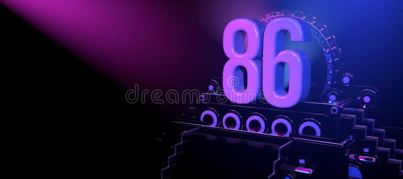 Solid Number 86 on a Reflective Black Stage Illuminated with Blue and ...